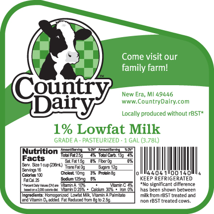 Product Great Value Milk Label